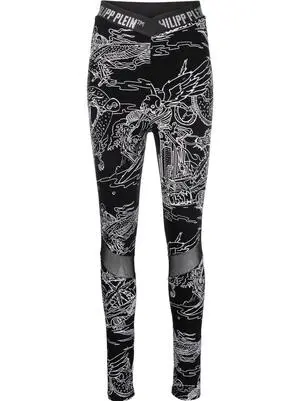 Philipp Plein High-waist Tattoo-print Leggings - Black