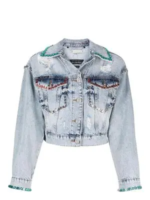 Philipp Plein Crystal-embellished Distressed Denim Jacket - Blue