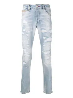Philipp Plein Ripped Skinny Jeans - Blue