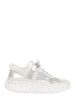 Chloé Nama Mixed Media Platform Sneakers Silver