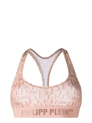 Philipp Plein Logo Print Studded Bra - Neutrals