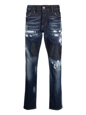 Philipp Plein Bandana Print Straight Leg Jeans - Blue