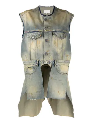 MAISON MARGIELA Derelict Asymmetric Denim Gilet - Green