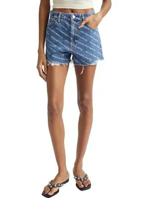 Alexander Wang Alexander Wang Logo High Waist Cutoff Denim Shorts Deep Blue/white