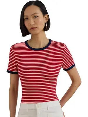 Ralph Lauren Striped Stretch Cotton Tee - Cruise Red/cream
