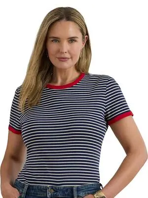 Ralph Lauren Striped Stretch Cotton Tee - French Navy/cream