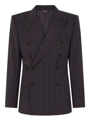 Dolce & Gabbana Double-breasted Pinstripe Wool Suit - Black