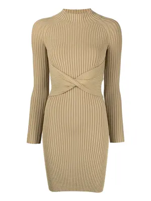 DION LEE Twist-detail Ribbed-knit Minidress - Green