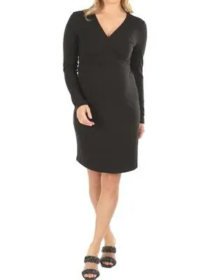 ANGEL MATERNITY Angel Maternity Crossover Neckline Nursing Dress Black