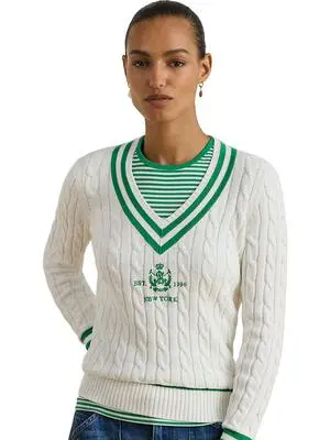 Ralph Lauren Cable-knit Cricket Sweater - White/stem