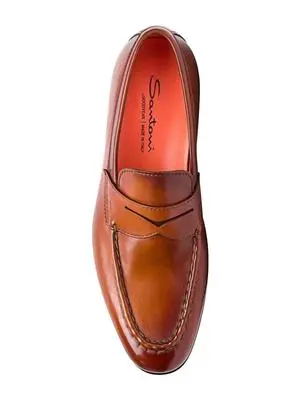 Santoni Leather Penny Loafers - Light Brown