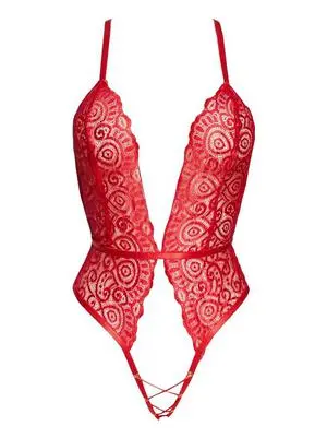 ROMA CONFIDENTIAL Plunge Lace Teddy - Red