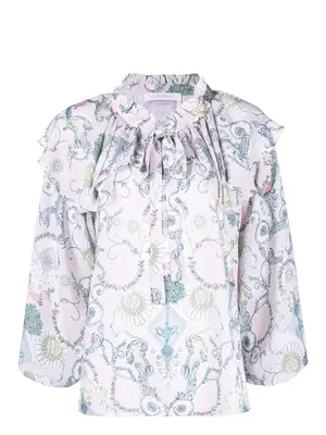 See By Chloé Baroque-print Ruffled Blouse - Pink