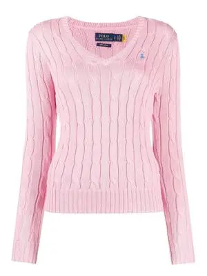 Polo Ralph Lauren Cable Knit V-neck Jumper - Pink