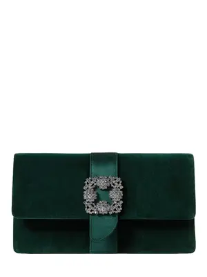 Manolo Blahnik Capri Crystal-embellished Velvet Clutch - Green