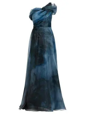 Rene Ruiz Collection Twisted Off-the-shoulder Organza Gown - Blue