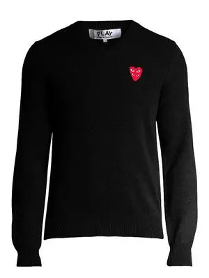 Play Comme Des Garcon Play Double Heart V-neck Pullover Black