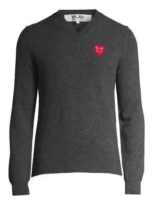 Play Comme Des Garcon Play Double Heart V-neck Pullover Grey