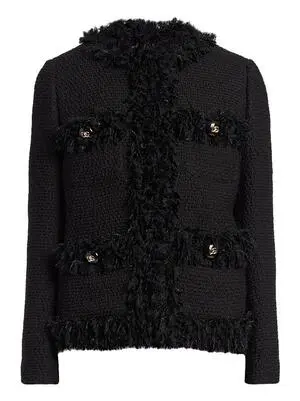 Dolce & Gabbana Boucle Knit Fringe Trim Jacket - Nero