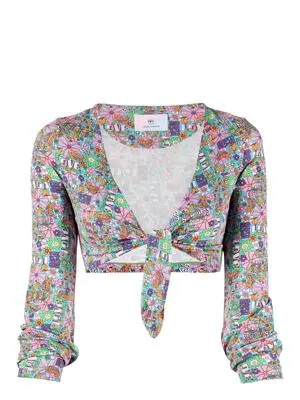 CHIARA FERRAGNI Floral-print Cropped Wrap Top - Pink