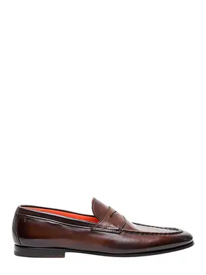 Santoni Burnished Leather Penny Loafers - Brown