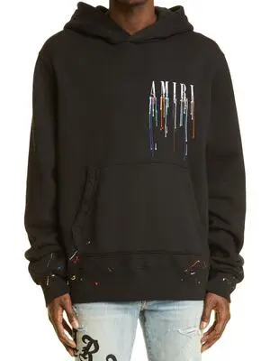 Amiri Embroidered Paint Drip Logo Hoodie - Black /white