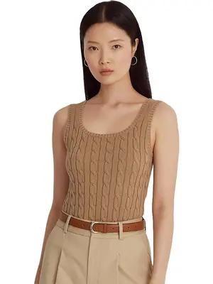 Ralph Lauren Cable-Knit Sleeveless Sweater New Tan