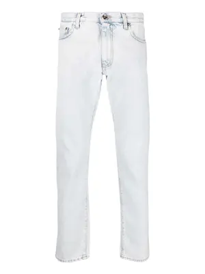 Off-White Slim Fit Jeans With Diag-stripe Print - Blue