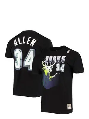 Mitchell & Ness Ray Allen Milwaukee Bucks Hardwood Classics Stitch Name & Number T-shirt - Black