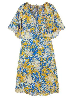 Stella McCartney Printed Cape-effect Satin-crepe Dress - Blue