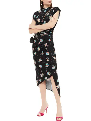 Rabanne Draped Floral-print Stretch-jersey Midi Dress - Black