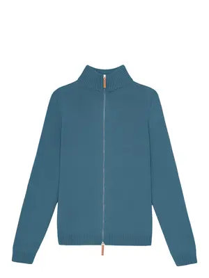 Lafayette 148 New York Cotton Silk Zip-Up Cardigan Blue