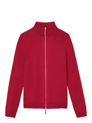 Lafayette 148 New York Cotton Silk Zip-Up Cardigan Red