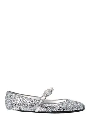 FERRAGAMO Bow-detail Glitter Ballerina Shoes - Silver