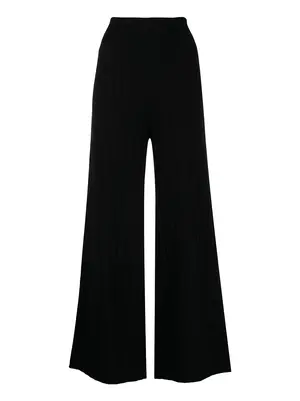 ONEFIFTEEN Ribbed Knit Flared Trousers - Black