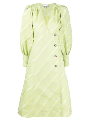 GANNI V-neck Long-sleeve Dress - Green