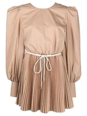 Federica Tosi Puff-shoulder Pleated Dress - Neutrals