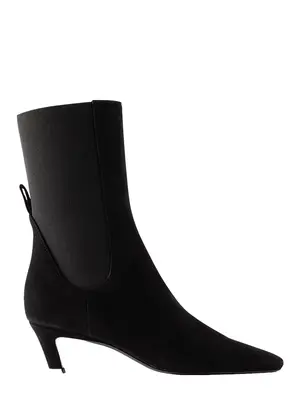 TOTEME The Mid Heel Suede Chelsea Boots - Black