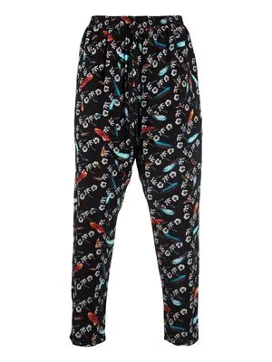 COUNTY OF MILAN Graphic-print Pleated Track Pants - Black