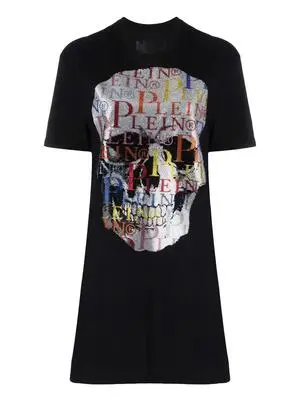 Philipp Plein Rhinestone Skull T-shirt Dress - Black