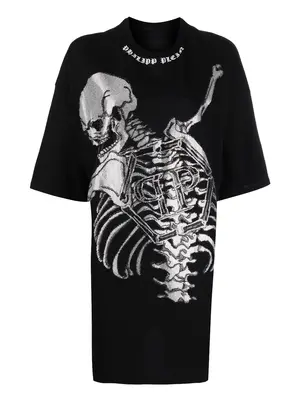 Philipp Plein Skeleton Print T-shirt Dress - Black