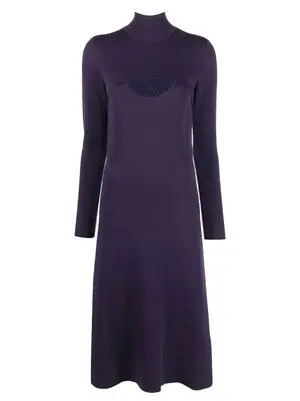 FERRAGAMO Lamé Wool Midi Dress - Purple