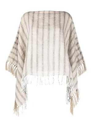 Brunello Cucinelli Striped Tassel-trim Poncho - Neutrals