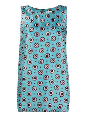 Alberto Biani Medallion-print Sleeveless Silk Blouse - Blue
