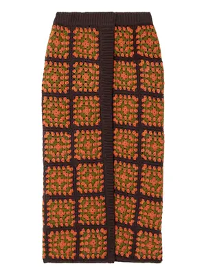 Alanui Crochet-knit Cotton Midi Skirt - Brown