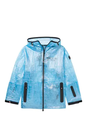 Moncler Landry Hooded Printed Crinkled-pvc Jacket - Blue