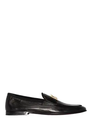 Dolce & Gabbana Interlocking Dg-plaque Leather Loafers - Black
