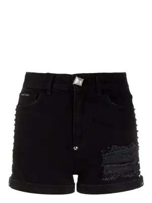 Philipp Plein Stones Denim Hot Pants - Black