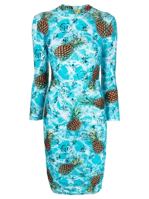 Philipp Plein Pineapple Skies Printed Mini Dress - Blue