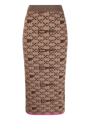 Off-White Intarsia-knit Arrows-logo Pencil Skirt - Brown